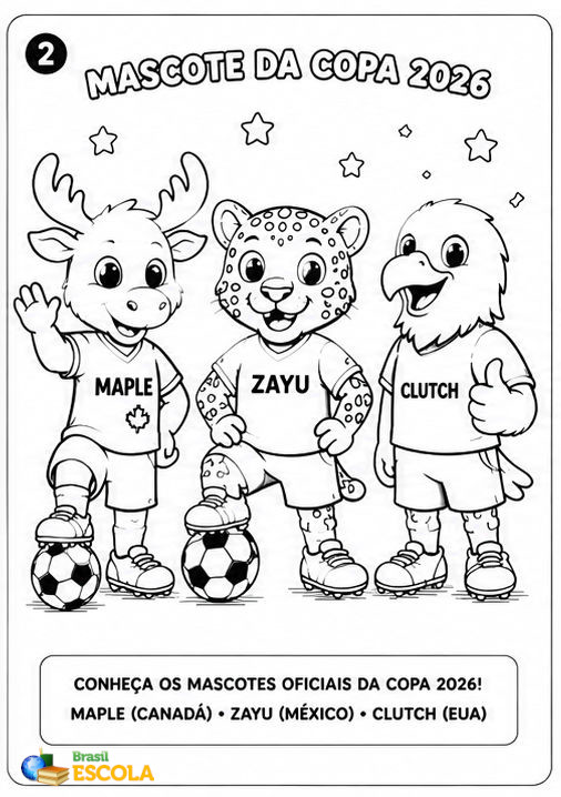 Desenhos para colorir: Mascotes da Copa do Mundo 2026 - Brasil Escola